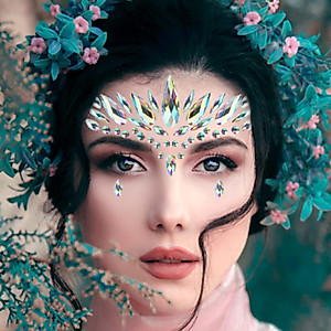 6 Sets Mermaid Face Jewels Rhinestone Face Gems Stick on Halloween Cosplay Party Carnival Festival Crystals Temporary Tattoos