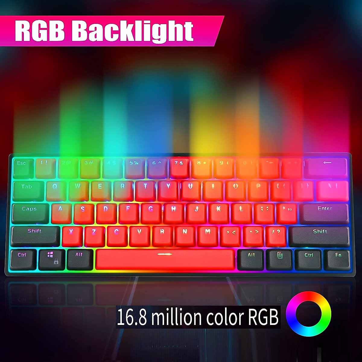 Guffercty kred Sk61 60% Mechanical Keyboard Linear Red Switch Hot Swappable 60 Percent RGB Wired Gaming Keyboard with Backlit PBT Keycaps Type-C for Win/PC/Mac (Gateron Optical Red, Milan)