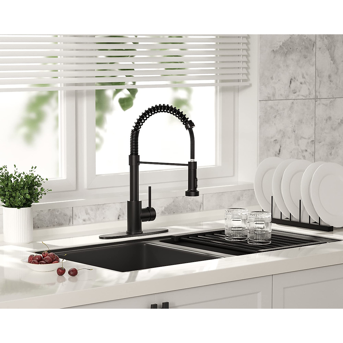 IBOFYY Black Kitchen Faucets Single Handle Commercial Kitchen Sink Faucet with Multifunctional Pull-Down Spout for Farmhouse RV Bar with 3 Hole Deck (Matte Black)