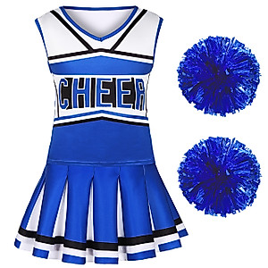 Koatobbor Girls Cheerleader Costume Cheerleading Outfit Dress for Halloween Party Birthday Gift 3-9Years (6-7 Years, Blue)
