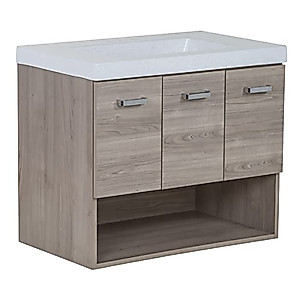 Spring Mill Cabinets Inna Floating Bathroom Vanity with 2-Door Cabinet, Drawer, Open Shelf, and White Sink Top, 30.5" W x 18.75" D x 26.27" H, Forest Elm