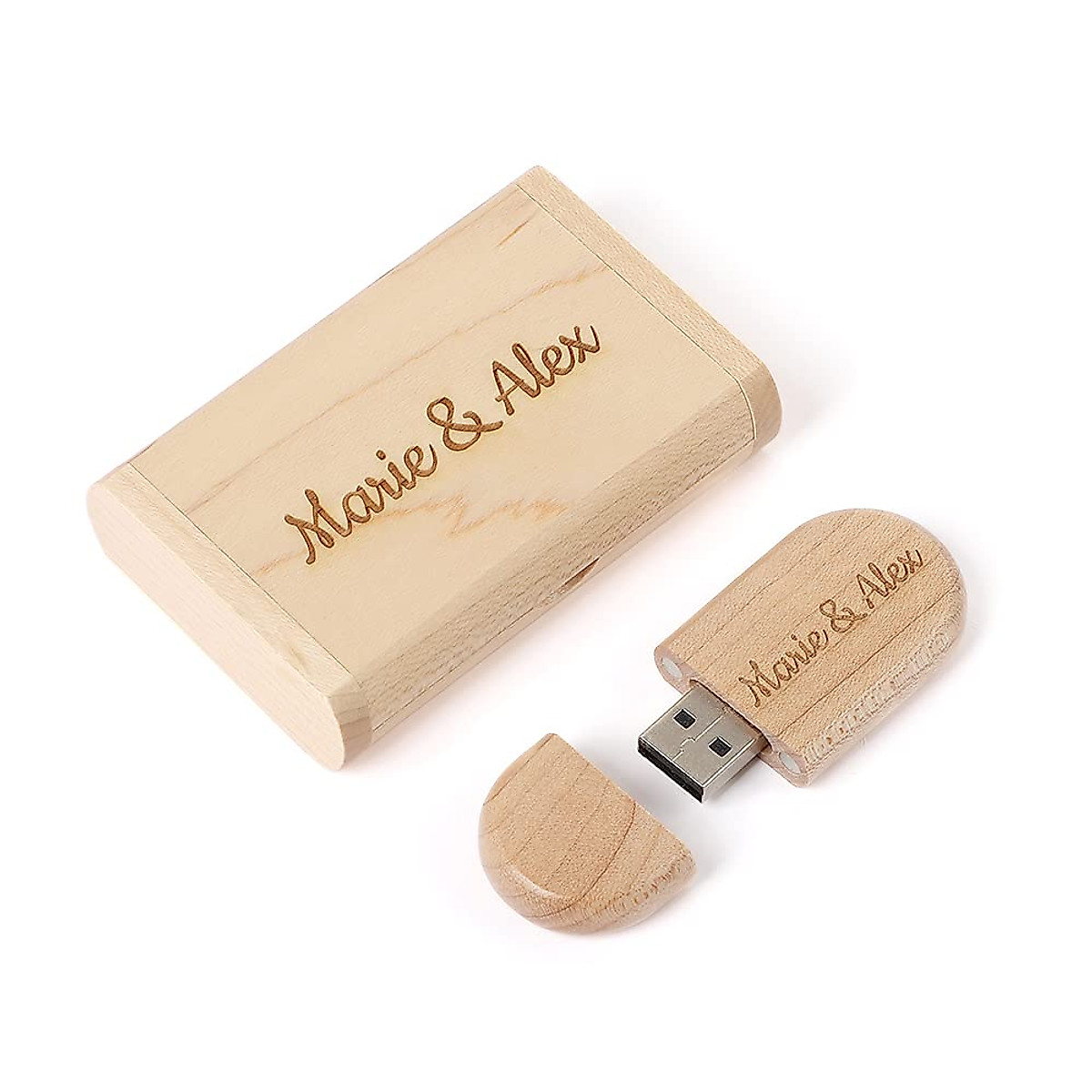 RXFSP Customize Personalised Laser Engraved Solid Wooden USB Flash Drive USB Box Wedding Photo Memory Storage Disk,Wedding ceremony,Company customization,Personal gift (32G, maple)