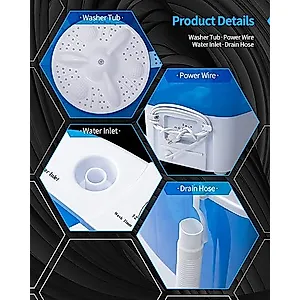 Muhub Portable Mini Washing Machine, Small Washer no dryer, 7.7lbs Semi-Automatic Compact Washer Machine, Laundry Washer for Home Apartment RV, Blue