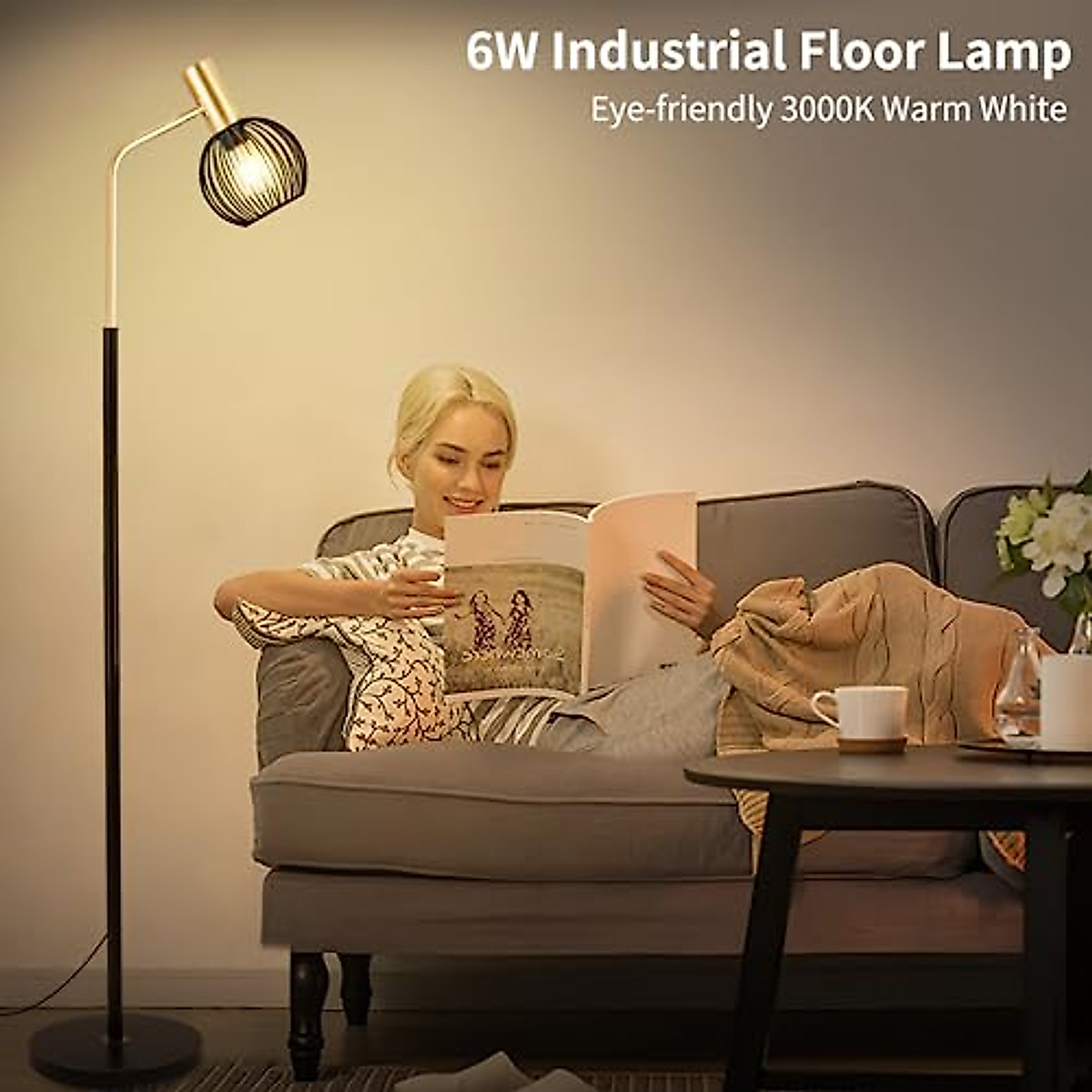 Duheypo Industrial Floor Lamp, Standing Lamp Farmhouse Floor Lamp with Foot Switch, Rustic Floor Lamps for Living Room Bedroom Office Dining Room, Black