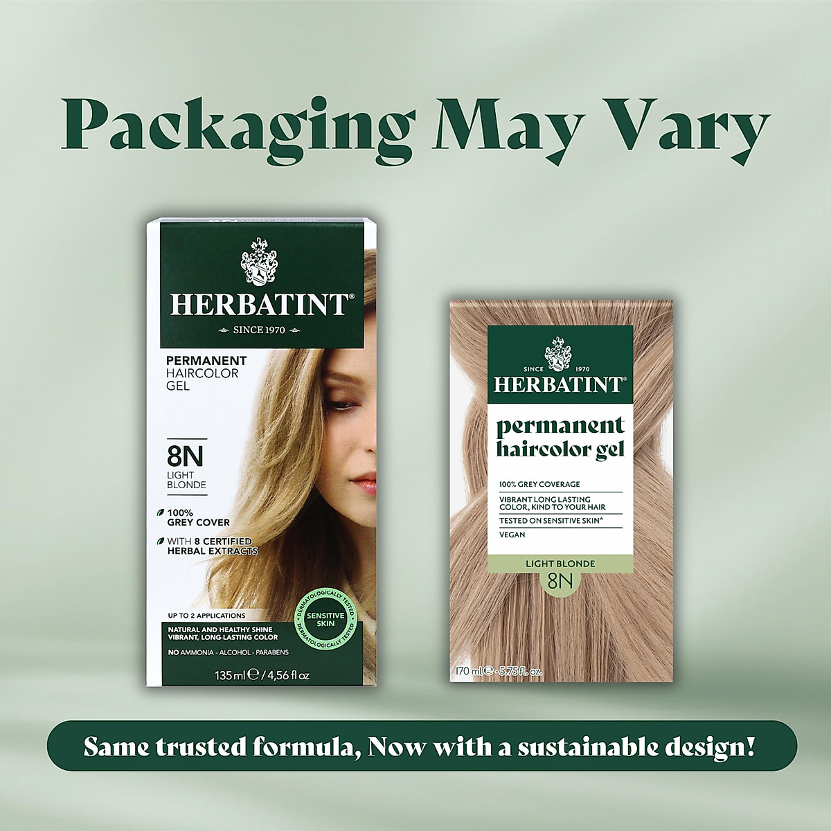 Herbatint Permanent Haircolor Gel, 8N Light Blonde, Alcohol Free, Vegan, 100% Grey Coverage - 4.56 oz