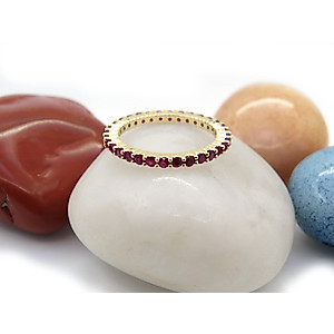 Dazzlingrock Collection Round Ruby Dainty Eternity Stackable Band for Her in 14K Yellow Gold Size 7
