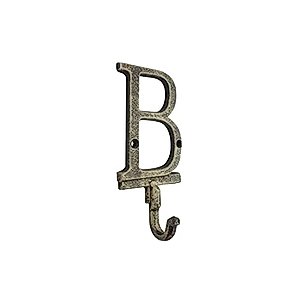 Handcrafted Nautical Decor Rustic Gold Cast Iron Letter B Alphabet Wall Hook 6"