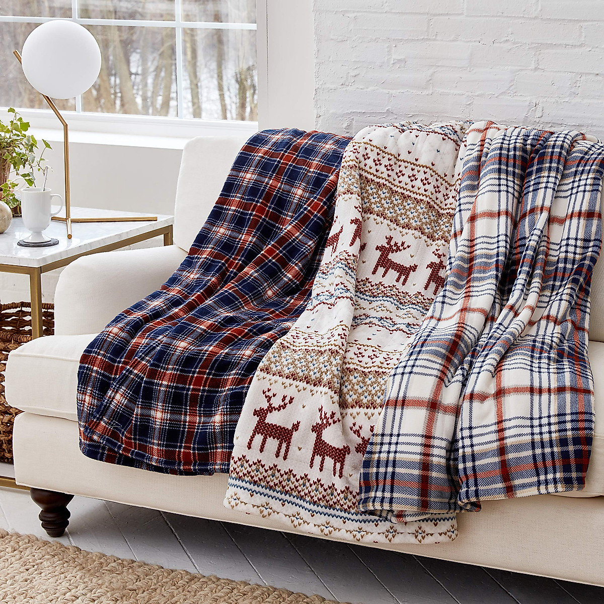 Eddie Bauer | Smart Heated Electric Throw Blanket - Reversible Sherpa - Wi-Fi Enabled - Compatible with Alexa, Google, iOS, Android - Plaid Blue