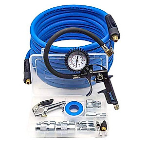 YOTOO Air Compressor Accessories Kit, Heavy Duty 20-Piece 1/4" NPT Air Accessory Tool Kit, 25 ft Hybrid Air Compressor Hose Kit with 100 PSI Tire Inflator Gauge, Blow Gun and Air Hose Fittings