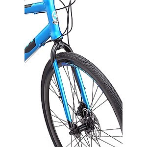 Schwinn Volare 1200 Flat Bar Hybrid Sports Road Bike, Men and Women, 21-Speed, 700c Wheels, 19-Inch Aluminum Frame, Disc Brakes, Matte Blue