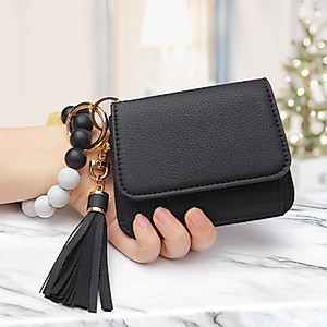 Sunpour Keychain Wallet RFID Wristlet Wallets for Women,Small Wallets Woman Key Chain Wallet with Coin Pocket and Id Window (Black)