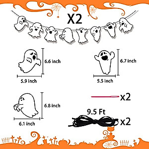 Cute Ghost Banner 2 Pack Halloween Garland Decorations Ghost Festival Party Decoration Haunted Houses Doorway Home Indoor Outdoor Halloween Party Supplies
