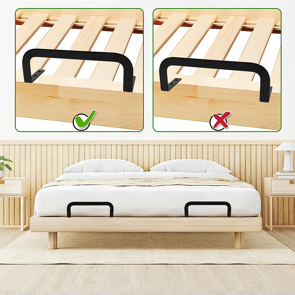 6Pcs Mattress Retainer Bar Mattress Slide Stopper from Sliding Non Slip Mattress Holder for Adjustable Bed Wider Taller Metal Mattress Holder for Wooden Bed Frame Black