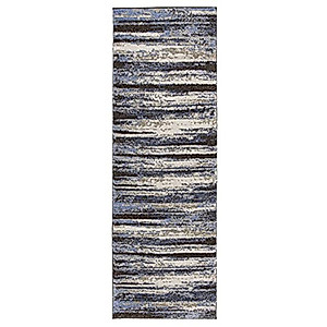 SAFAVIEH Retro Collection Runner Rug - 2'3" x 7', Cream & Blue, Modern Abstract Design, Non-Shedding & Easy Care, Ideal for High Traffic Areas in Living Room, Bedroom (RET2138-1165)