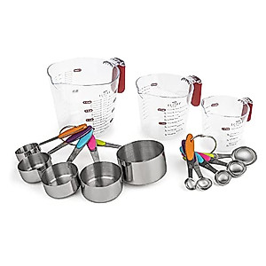Measuring Cups and Spoons Set 13 Piece. Includes 10 Stainless Steel Measuring Spoons and 3 Plastic Measuring Cup – By Elitra Home