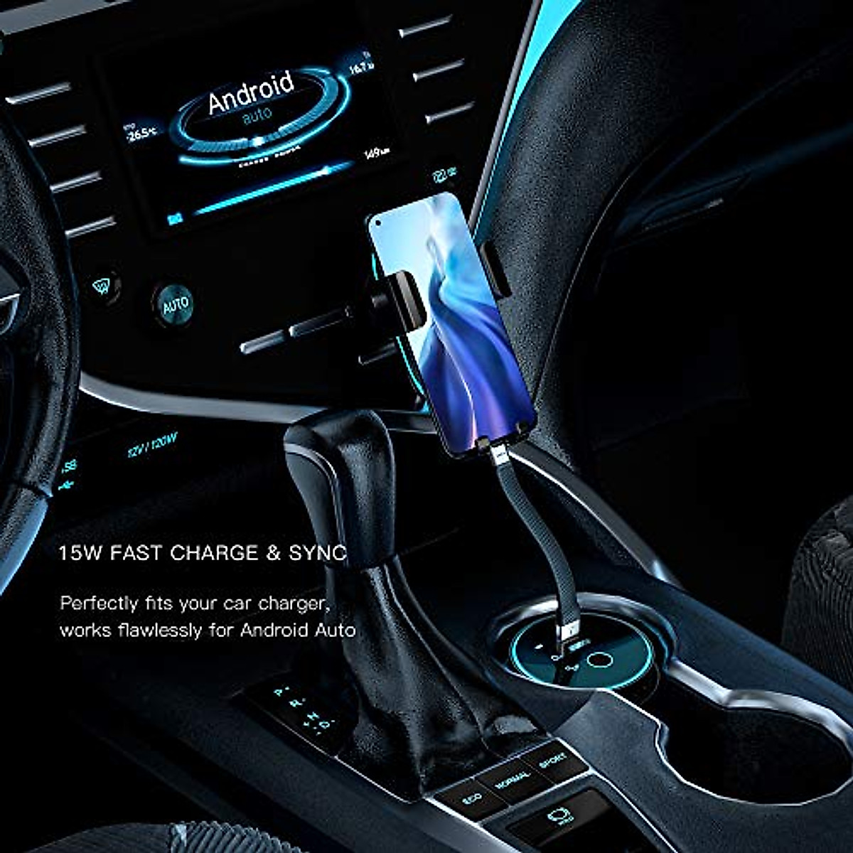 LamToon Short USB Type C Cable, 5Gbps Data Sync Android Auto Cable 3A USB to USB C 3.1 Fast/Quick Charge Cable Unique FPC Flat Design for Galaxy S10+ S9, Note 9 8, LG V20, Google Pixel, Power Bank