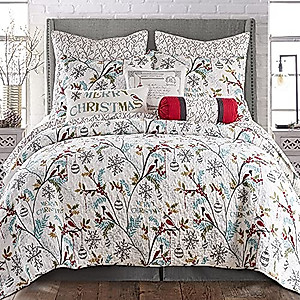 Levtex Home - Holly - Euro Sham (26x26in.) Set of Two - Branch Design - Red, Charcoal and White