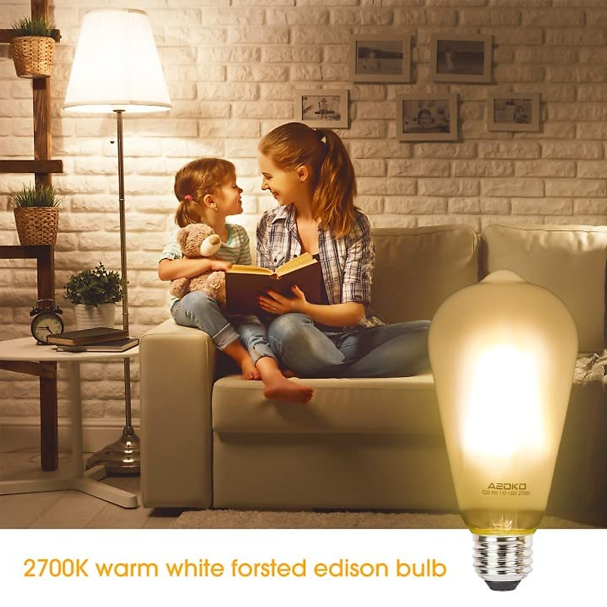 ASOKO ST64 Frosted LED Edison Vintage Light Bulbs, 6W Equivalent 60W 2700K Warm White, Dimmable LED Edison Bulb Antique LED Filament Bulbs 4 Packs
