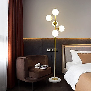 KCO Lighting 5-Light Frosted White Glass Globe Floor Lamp Mid Century Modern Gold Tall Pole Standing Light LED Standing Lamps with Foot Switch for Home Office (Gold)