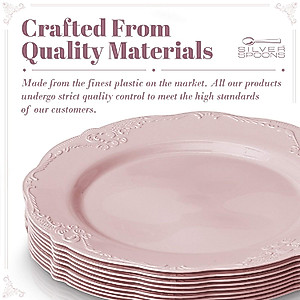 Silver Spoons 20 Premium Reusable Plastic Salad Plates | Vintage - Blush | 9'