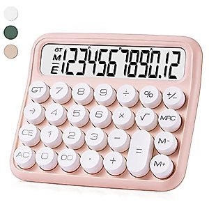 GUDTEKE Mechanical Switch Calculator, Pink Calculator Cute 12 Digit Large LCD Display Big Button Calculator Clear Standard for Daily and Basic Office,Automatic Sleep,with Battery