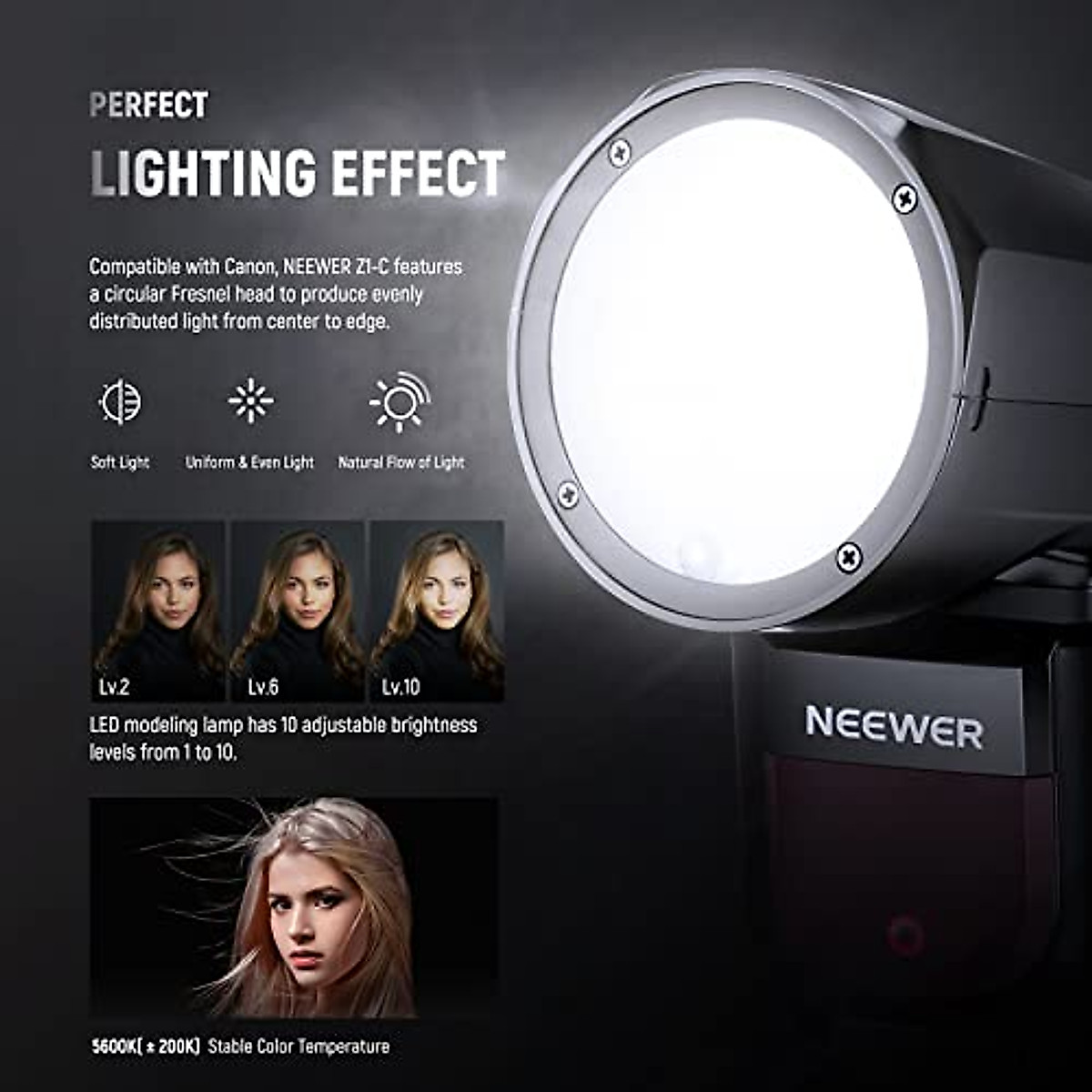 NEEWER Z1-C TTL Round Head Speedlite Flash Kit Compatible with Canon, 76Ws 2.4G 1/8000s HSS Flash with Modeling Lamp, Two 2600mAh Lithium Battery and USB Charger, 480 Full Power Shots, 1.5s Recycling