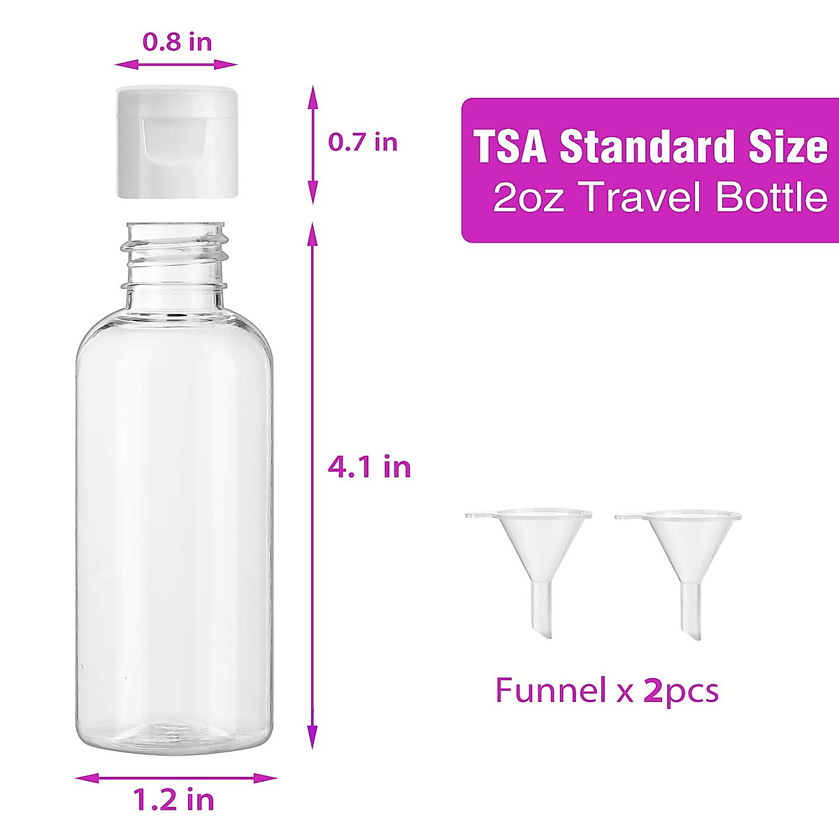 Dabacc 30 Pcs 2 oz Clear Plastic Empty Bottles, Travel Size Bottles with Flip Cap Small Bottles for Liquids Toiletries Shampoo Lotion Conditioner