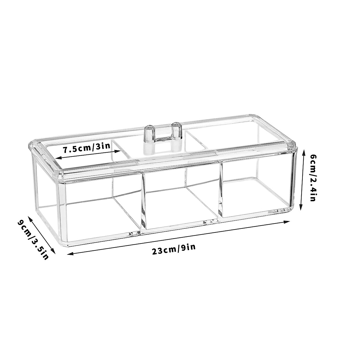 dedoot Plastic Drawer Organizer, Clear Acrylic Vanity Desk Storage and Organizer, 3 Compartment Make Up Holder with Lid Bathroom Display Storage Container for Jewelry, Small Items, 9.17x3.7X3.46 Inch