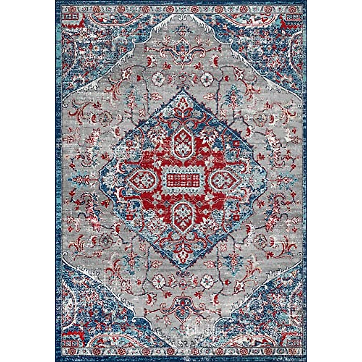 JONATHAN Y Modern Persian Vintage Medallion Red/Navy 3 ft. x 5 ft. Area-Rug Country, Easy -Cleaning, for Bedroom, Kitchen, Living Room, Non Shedding (MDP104A-3)