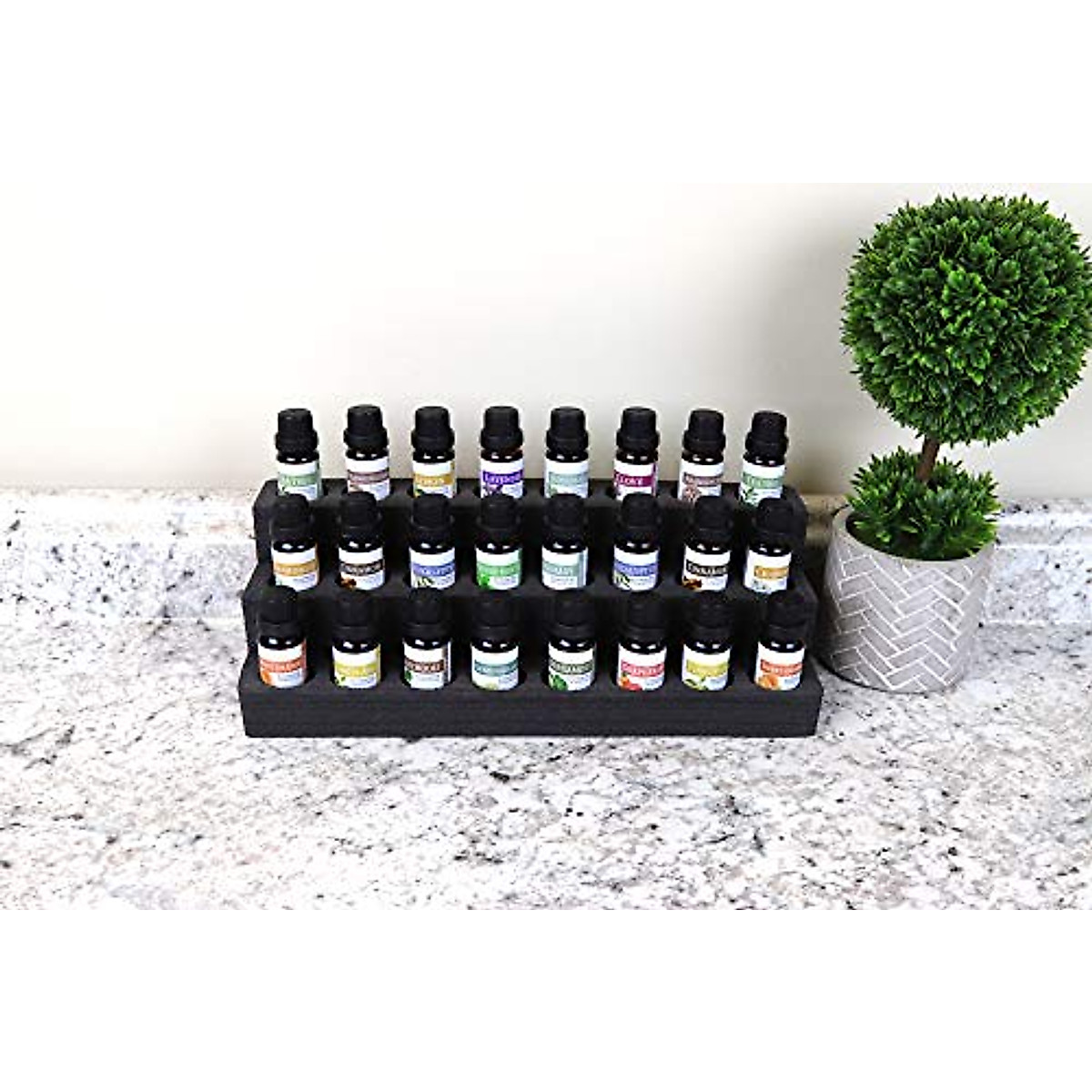 Polar Whale 4 Essential Oil Storage Organizers 3 Tier Display Rack for Home Bathroom Bedroom Office Elegant Modern Durable Black Foam Washable Waterproof Holds 24 Bottles (5ml to 15ml)