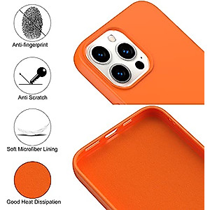 Amytor Designed for iPhone 13 Pro Max Case, Silicone Ultra Slim Shockproof Phone Case with Soft Anti-Scratch Microfiber Lining, [Enhanced Camera Protection] 6.7 inch (Orange)