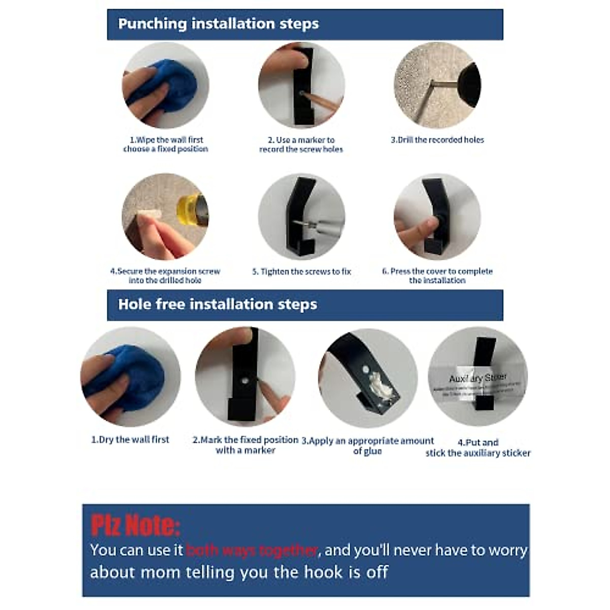 Leacas Bag Hooks, Hat Hooks, Towel Hooks for Bathroom Wall Mounted Towel Hooks Heavy Duty Black Waterproof Wall Hooks Sticky for Hanging Shower Bath Robe Coat Clothes in Bathroom Kitchen (5 pics)