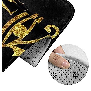 Ancient Egyptian Ankh Gold Bathroom Antiskid Pad Set 3 Piece Bath Mat,Water Absorption Contour,Toilet Lid Cover
