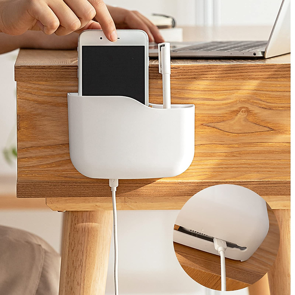 Ismeally Universal Multi-function TV Remote Control Air Conditioner Storage Box With Partitions Wall-mounted Phone Plug Holder Stand Container, Adhesive,Hole-Free,No Drilling