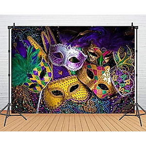 Mardi Gras Party Decoration Carnival Photography Backdrop Mystery Masquerade Backgrounds Dancing Birthday Party Banner Photo Booth for Wedding Bachelorette Party Decorations(8x6FT) 061