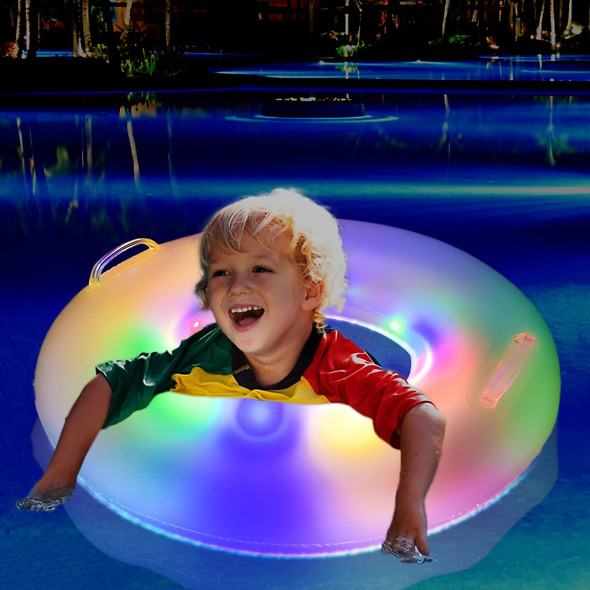 ZHUYNXIR LED Inflatable Pool Float for Adult, Adult Pool Float Tube, LED Pool Swim Ring, Water Fun Large Blow Up Summer Beach Swimming Raft (Dia: 105cm)