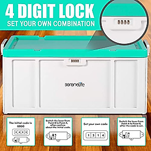 SereneLifeHome Locking Storage Container Bin, 5 Gallon Capacity Lockable Box, Combination Lock, Side Carry Handle Grips, 17.25” x 10.5” x 7.25” L x W x H, white, green (SLSBIN15)