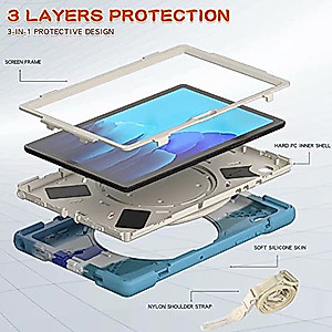 KENOBEE Case for Samsung Galaxy Tab A7 Lite 8.7" 2021 (SM-T220/T225), 360 Multi-Functional Handle-Kickstand Shockproof Cover Built-in Screen Protector & Shoulder Strap & Stylus Holder, Rainbow Blue