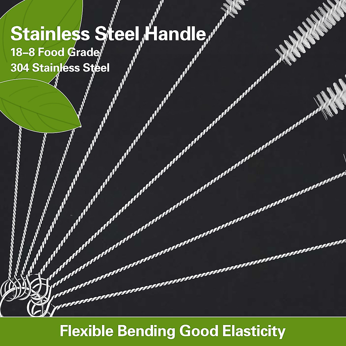 Straw Cleaner Brush Set, 10 Pieces 10 Inch Stainless Steel Handle Straw Brush Set, Extra Long Straw Brush for Tumbler, Sippy Cup, Water Bottle and Tubes (10inch)