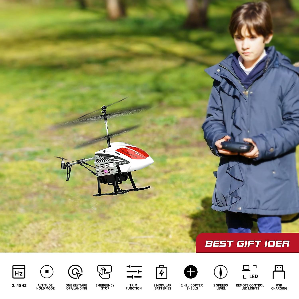 DEERC DE51 Remote Control Helicopter Altitude Hold RC Helicopters with Gyro for Adult Kid Beginner,2.4GHz Aircraft Indoor Flying Toy with 3.5 Channel,High&Low Speed,LED Light,2 Battery for 20 Min Play