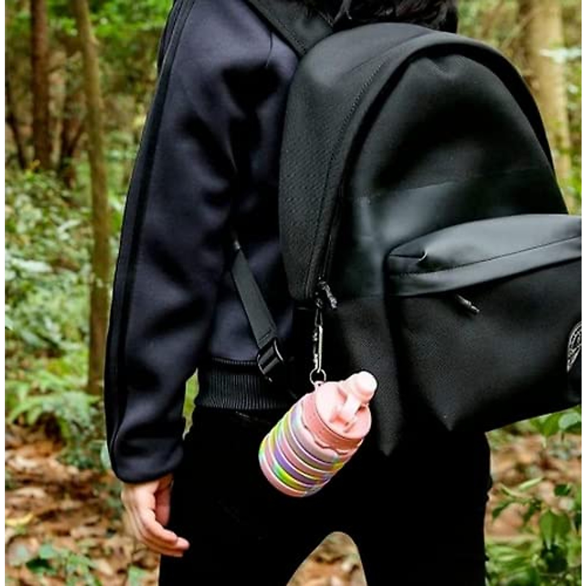 WATMHHJQ Silicone Collapsible Water Bottles, 16oz 500ml Portable Foldable Expandable Water Bottle Sports Cups with Carabiner, Leak Proof Reusable BPA Free, for Outdoor Activities Travel(2# Pink)