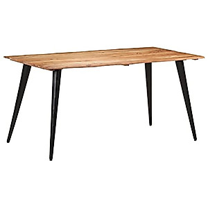 YAFF 63-Inch Dining Table, Solid Wood Dining Table with Steel Legs, Rustic Natural Finish Kitchen Desk, Easy Assembly, Natural & Black