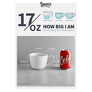 Sweese Soup Mugs - Coffee Mugs 17 Ounce Porcelain Jumbo Mugs for Coffee, Tea, Soup, Ice Cream, Cereal, Set of 2, White No. 620.201
