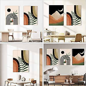 Gisipameis Large Framed Canvas Boho Wall Art Set of 3, Mid Century Modern Wall Art 16" x 24", Minimalist Wall Art Black Beige Neutral Abstract Geometric Prints Room Posters for Living Room Bathroom