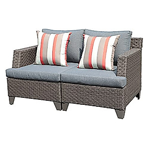 SUNSITT Outdoor Wicker Loveseat Patio Furniture with Grey Cushions, Sofa Cover & 2 Throw Pillows Included, Grey Brown PE Wicker