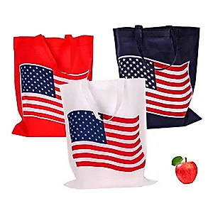 Bulk 24 Pack Patriotic Flag Reuseable Shopping Bag Tote Asst