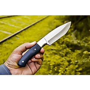 Nooraki HK-321 Knives 9-inch Overall, Beast Hunter, Hunting Knife - Full Tang Fixed Blade D2 Steel - Black Micarta Handle with PREMUM Quality Cow Hide Leather Sheath (D2 Steel)