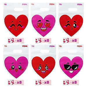 JOYIN 48 Pcs Valentine’s Day Cellophane Gift Bag, Candy Treat Bags with Red Pink Heart Designs for Kids Party Favor Supplies, Classroom Gift Exchange Prizes, Valentine’s Goodie Bags