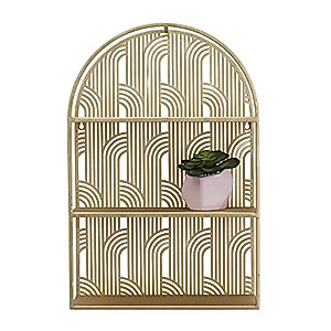 CosmoLiving by Cosmopolitan Metal Arched 3 Shelf Wall Shelf, 16" x 6" x 24", Gold