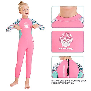 Kids Girls Boys Wetsuit Full Body Neoprene Thermal Swimsuit 2.5MM for Toddler Youth Children Teen, Long Sleeve Child Scuba Diving Surf Suit One Piece Sun Protection for Water Sports (Girl Pink, S)